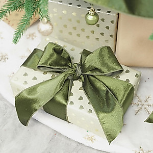 AIMUDI Olive Green Velvet Wired Ribbon 2.5 Inch Green Christmas Ribbon Wired Dark Moss Green Ribbon for Christmas Tree, Wreaths, Swags, Gift Wrapping, Garland, Holiday Crafts, Topper Bows - 10 Yards