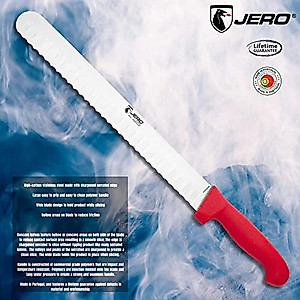 Jero Pitmaster Series Serrated Concavo Slicer - Wide 12" Granton Serrated Edge Blade - Manufactured From German High-Carbon Stainless Steel - Ergonomic Easy Grip Polymer Handle - Ultimate Meat Slicer
