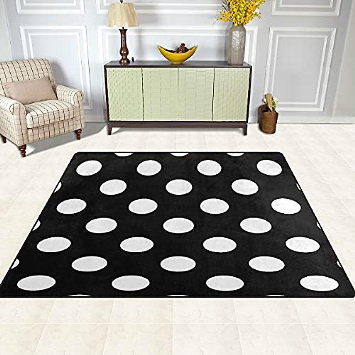 ALAZA Lovely Polka Dot Black Non Slip Area Rug 5' x 7' for Living Dinning Room Bedroom Kitchen Hallway Office Modern Home Decorative