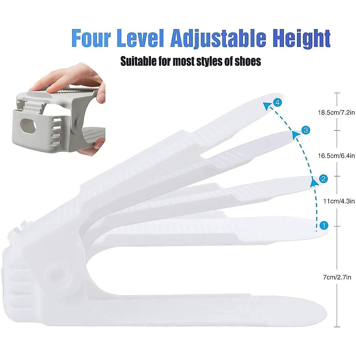 RISETEX Shoe Slots Organizer 12 Pack, Adjustable 4 Level Shoe Space Savers, Double Deck Shoe Rack Holder for Closet, White