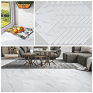 CHICHOME 16 Pack Peel and Stick Floor Tile Bathroom Waterproof White Marble Floor Tiles 12x12 Inch Self Adhesive Vinyl Flooring Removable Sticky Tiles Decorative for Floor Kitchen Bedroom Living Room