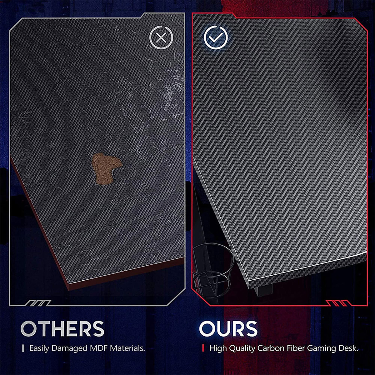 MOTPK Gaming Desk 39 Inch, Computer Desk with Monitor Shelf, Gaming Table Carbon Fiber Coated, Gift Ideas, Gamer Desk with Cup Holder and Headphone Hook, Black