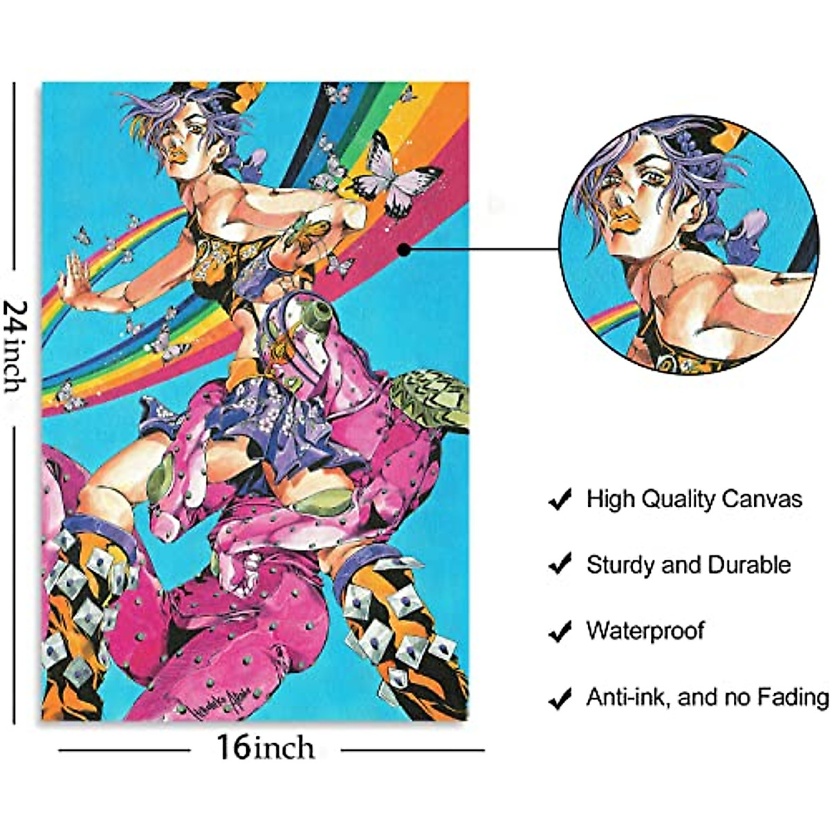 KGARB Jjba Poster JoJos Bizarre Adventure Poster Jolyne Cujoh Canvas Wall Art Print Picture for Office Room Decor Gift 16" x 24" Unframed