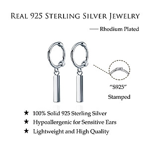 Reffeer Solid 925 Sterling Silver Bar Hoop Earrings Huggie for Women Small Bar Huggie Earrings Drops (A-Silver)