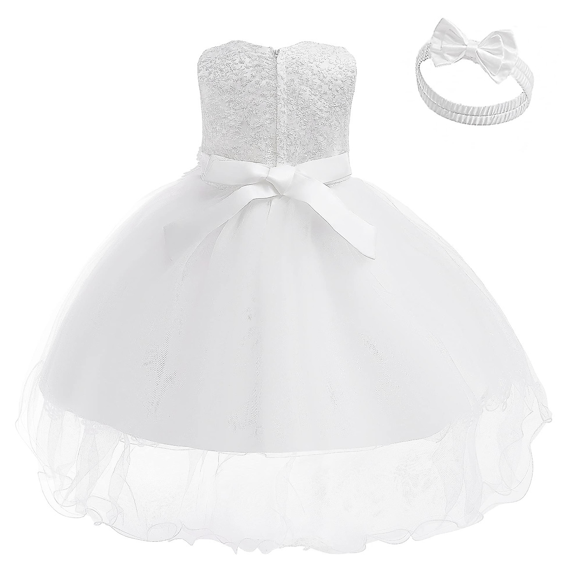 LZH Baby Girl Party Dress Baby Christening Outfit Girl Baby Girl Dresses 0-3 Months Fancy First Baptism Elegant Party D-White