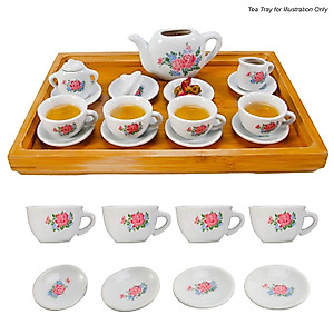 Liberty Imports 17 Piece Rose Flower Miniature Porcelain Ceramic Tea Set - Pretend Play Kids Toy Mini Kitchen Playset