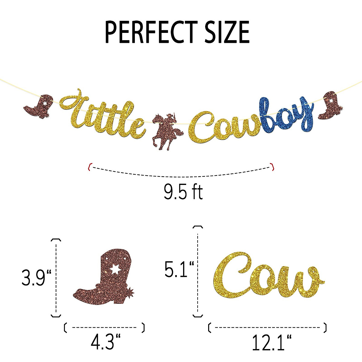 Little Cowboy Banner Gold Gliiter Western Cowboy One 1st Birthday Banner for Little Boy Gender Reveal Welcome Baby Boy Birthday Party Decorations