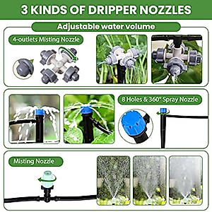 2023 New Upgraded Irrigation System, 131.2ft/40M Drip Irrigation Kit, 174Pcs Garden Plant Watering System with 3 Kinds of Adjustable Nozzles, 4 in 1 Faucet Connector, Tubing Valve for Free Control