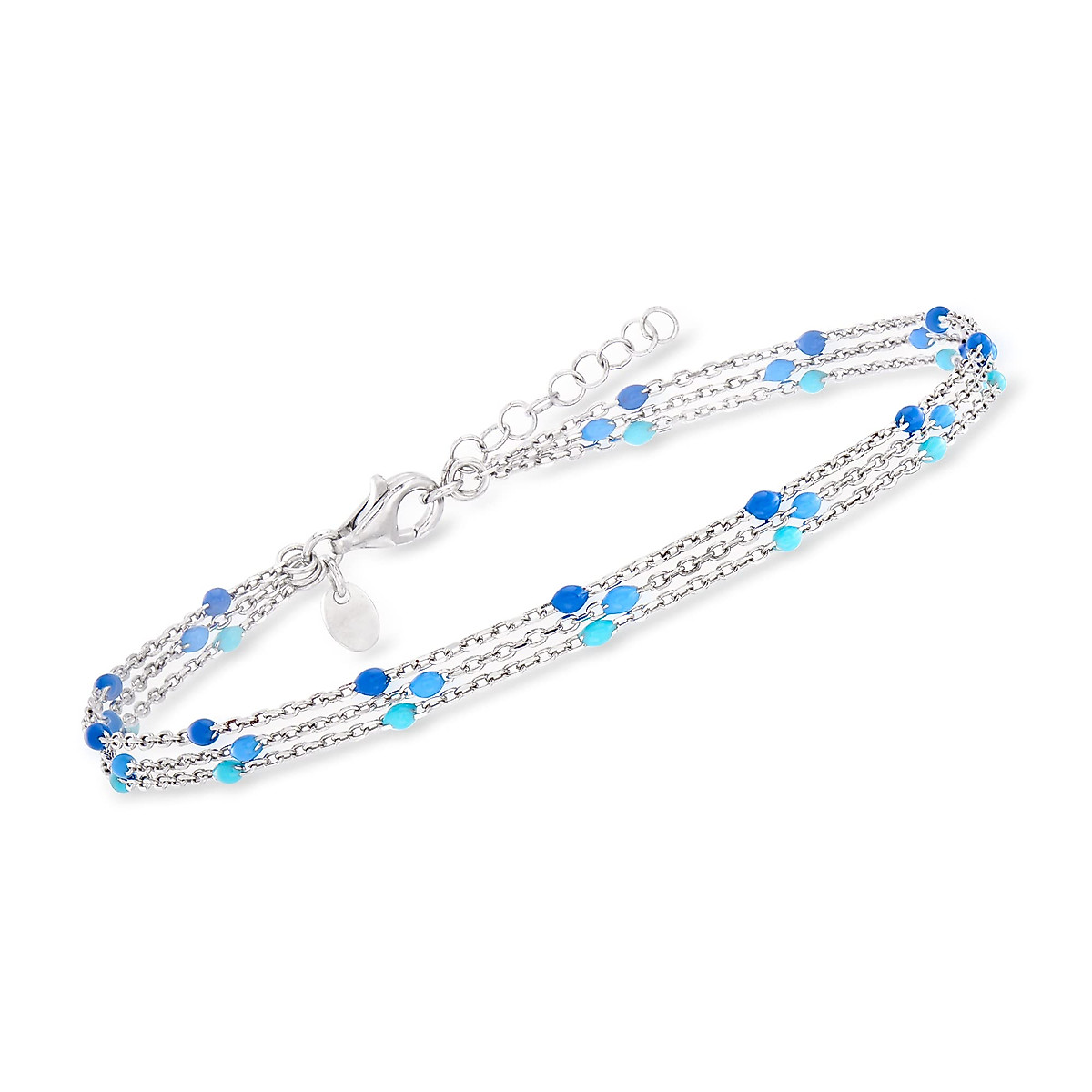 Ross-Simons Italian Tonal Blue Enamel Bead Station Anklet in Sterling Silver. 9 inches