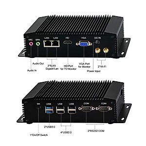 PARTAKER Fanless Industrial PC, Mini PC with Celeron J1900/N3520/N2920 CPU, 4GB Ram 64GB SSD, 2xCOM, 2xUSB 3.0, 4xUSB 2.0, 2xLAN, HD Port, VGA, Wi-Fi, Windows 10 Pro