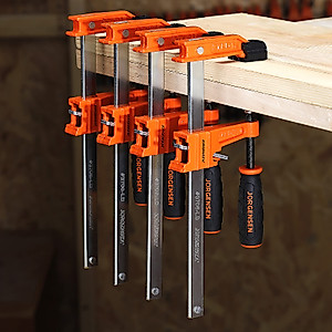 Jorgensen 6 inch Bar Clamp Set, 4 Pack Steel F Clamp Light Duty, 300 lbs Load Limited, for Woodworking, Metalworking, DIY