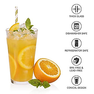 CUCUMI 8pcs 16oz Beer Pint Glasses, Drinking Glasses Set of 8 Highball Glasses Water Cups for Cold Beverages