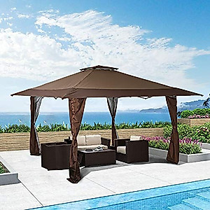 PHI VILLA 13'x13' UV Block Sun Shade Gazebo Canopy with Hardware Kits, Gazebo Shade for Patio Outdoor Garden Events, Brown