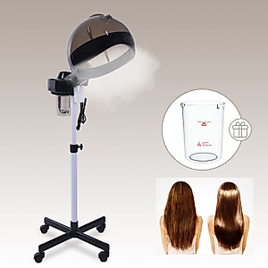 Icoget Standing Hair Steamer for Nature Black Hair, Hooded Heating Steam Cap for Deep Conditioning w/Adjustable Height and Angle, Hot Mist for Hydration and Color Processor, Home Salon Use