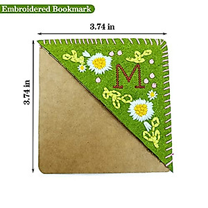 Personalized Corner Bookmark for Women, Embroidery Bookmark with Letter M, Felt Triangle Bookmark, Cute Flower Book Marks for Book Lovers