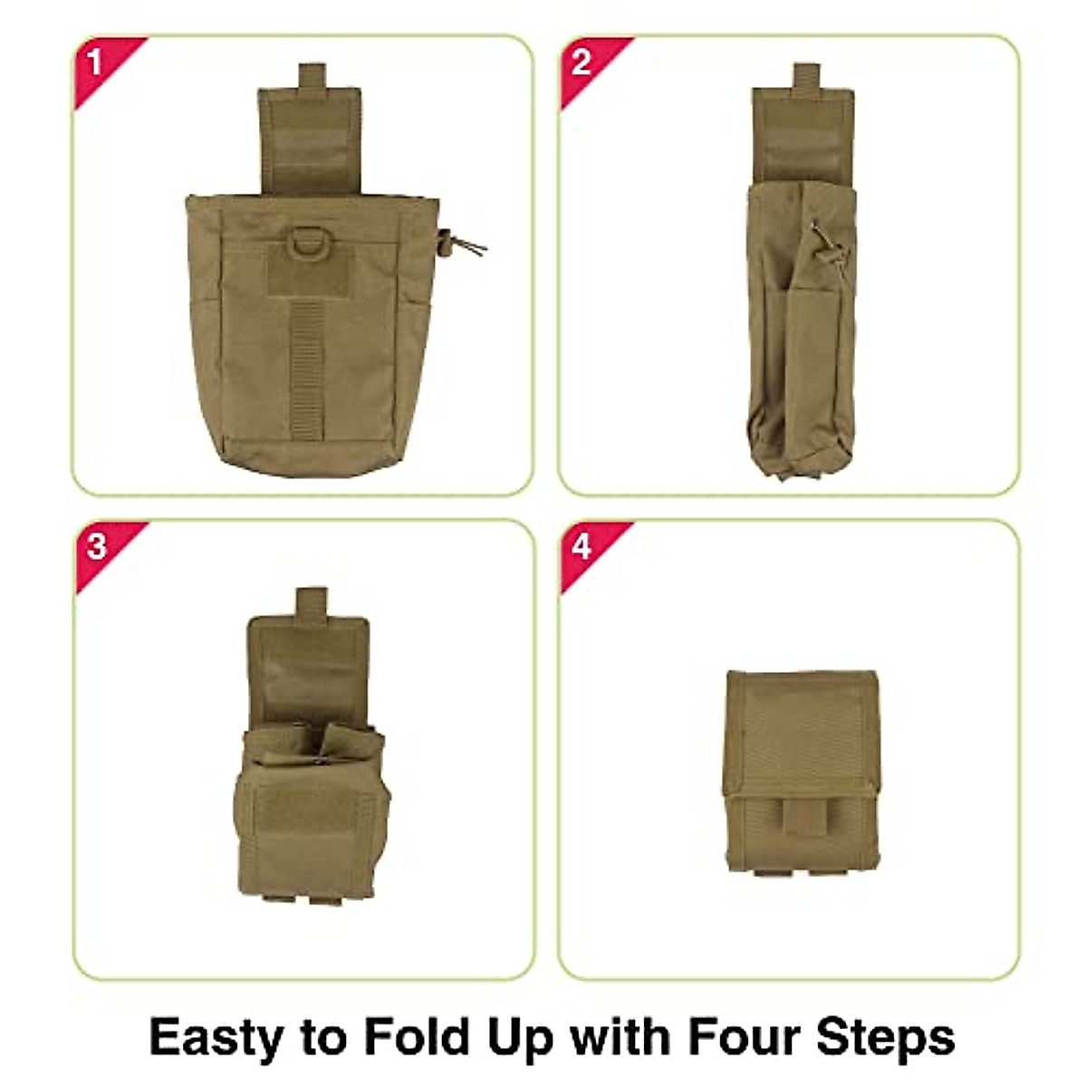 Tactical Military MOLLE Dump Pouch – Foldable Durable and Versatile Magazine Utility Waist Bag for Outdoor Enthusiasts, with 1 Flag Patch Included, Coyote Brown