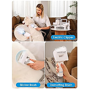 Kzoom Pet Clipper Grooming Kit with Vacuum Suction and Vacuum Picks Up 99% Pet Hair,2.5L Large Capacity Pet Hair Collection Box,Low Noise Pet Grooming Vacuum with Dog Clippers (White 2)