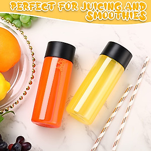 50 Pieces Plastic Juice Bottles with Black Lids Sensory Bottles Round Clear Drink Containers Reusable Plastic Smoothie Tumble Empty Water Tumble 10 OZ for Storing Juice, Milk, Homemade Beverage