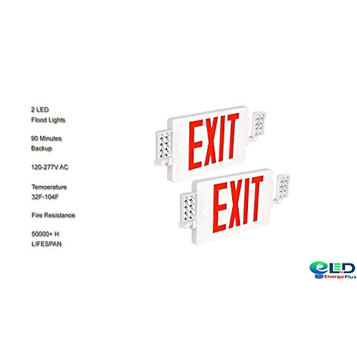 Ultra Slim Red Combo Exit Sign with Emergency Lights,120-277V Double Face LED Combo Emergency Light with Adjustable Two Head and Backup Battery Commercial Grade, UL Certified, 5 Years Warranty- 2 Pack
