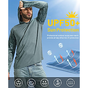 MIER Fishing Shirts for Men Running Hiking Sun Hooded Shirt Long Sleeve UV Resistant Surf Hoodie SPF Camo Shirts with Hood, Green, XL