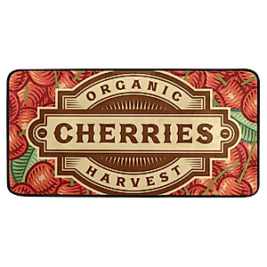 Vintage Red Cherry Kitchen Fruit Kitchen Rug Floor Mat Anti Fatigue Kitchen Mats 39 x 20 in Non Slip Absorbent Cushion Comfort Standing Mat Carpet for Home Decor