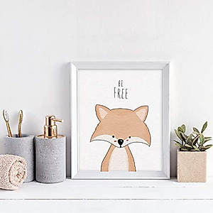 6 set- Woodland Animal Art Print, Safari Rabbit Reindeer Fox Bear with Inspirational Quote Canvas Wall Print For Kids Bedroom Classroom (Unframed, 8"X10")