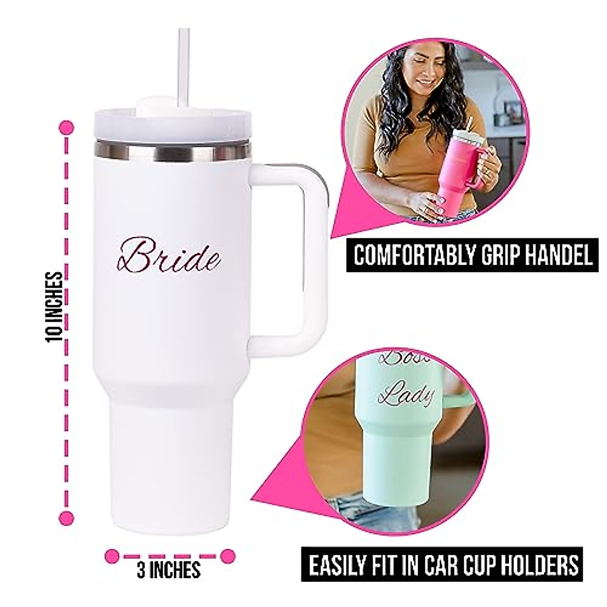 Princess 40 Oz Tumbler with Handle and Straw - Insulated Stainless Steel Water Bottle Fits in Car Cup Holder - Double Walled Water Bottles with Lid - Princess Gifts - Gifts for Girls