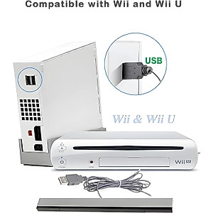 USB Wired Wii Sensor Bar, Replacement Infrared Ray Motion Sensor Bar for Nintendo Wii/Wii U -Black & Silver