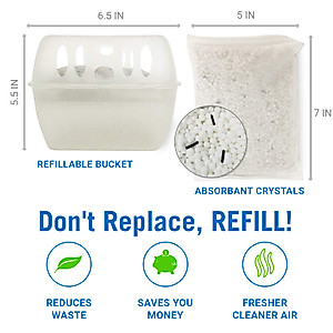 Refillable Moisture Absorbers Dehumidifier Bucket with Refill Bag Pack to Control & Get Rid of Water, Humidity, Odors & Damp Air | Tub for Basement Closet Home Boat RV Car or Unscented Fragrance Free
