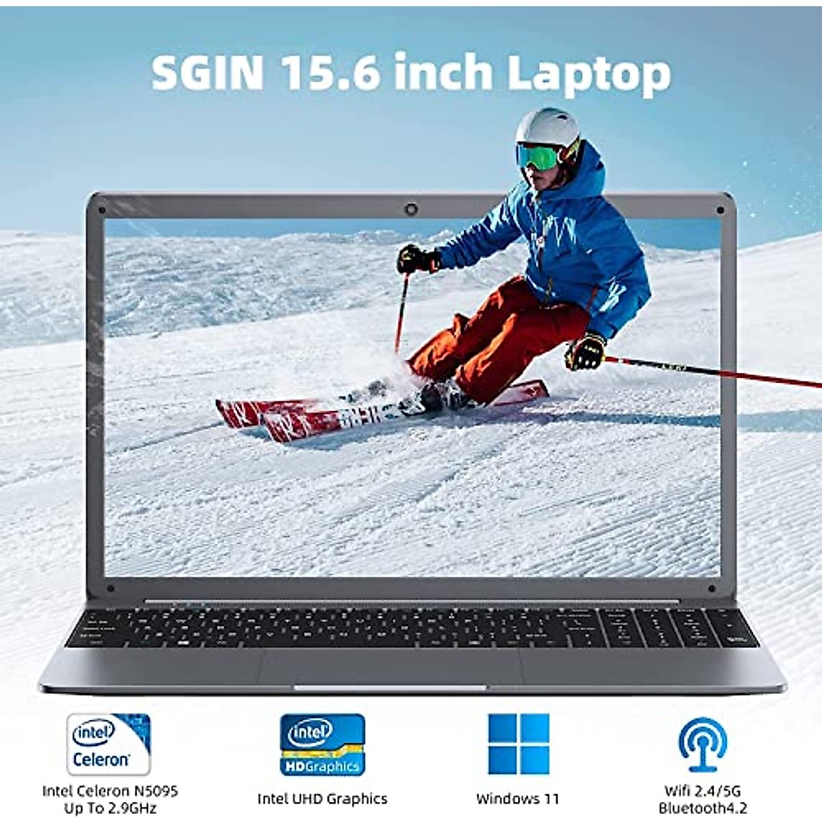 SGIN Laptop 15.6 Inch 12GB DDR4 512GB SSD, Windows 11 Laptops with Intel Celeron N5095, FHD 1920x1080, Dual Band WiFi, 2xUSB 3.0, Up to 2.9Ghz, Bluetooth 4.2, Supports 512GB TF Card Expansion, Gray