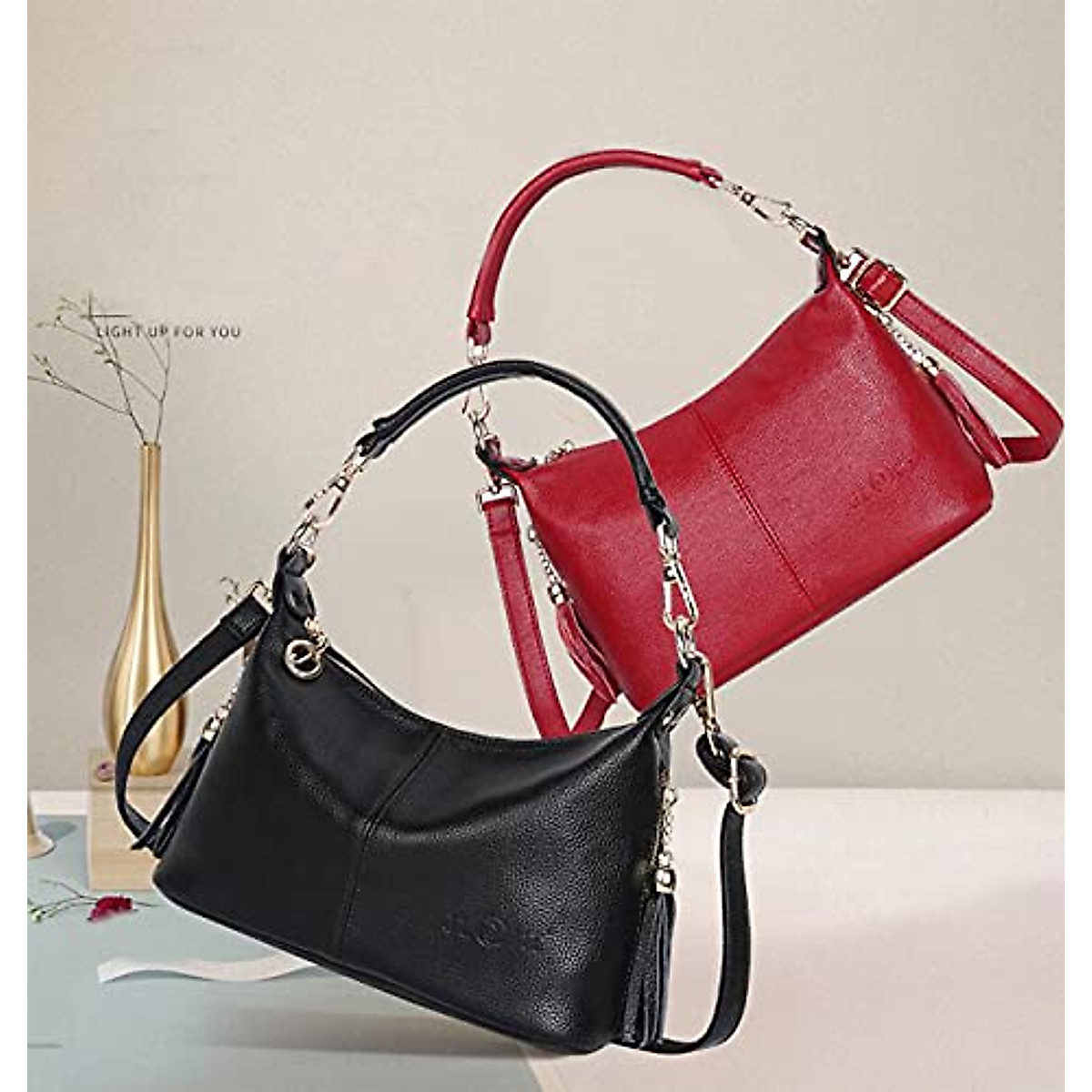 SMALLBLUER Synthetic PU Leather Ladies Tote Hobo Shoulder Middle-aged Women's Crossbody Bags Satchels Purse Clutches-Purple