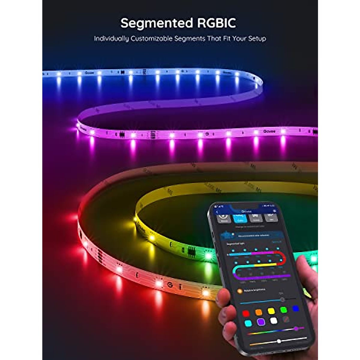 Govee RGBIC LED Strip Lights, Smart LED Lights for Bedroom, Bluetooth LED Lights APP Control, DIY Multiple Colors on One Line, Color Changing LED Lights Music Sync for Gaming Room, Halloween, 16.4ft