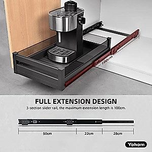 YOHOM Pull Out Tray for Kitchen Cabinet Single Tier Slide Out Pantry Shelf Basket Heavy Duty Roll Out Extendable Sliding Drawer Organizer with Dividers 14" W x 21" D