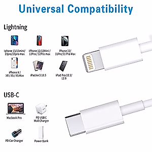 RCTech USB C to Lightning Cable 3Pack 3FT [MFi Certified] iPhone Fast Charger Cable USB-C Power Delivery Charging Cord for iPhone 13/12/12 PRO Max/12 Mini/11/11PRO/XS/Max/XR/X/8/8Plus/iPad, White