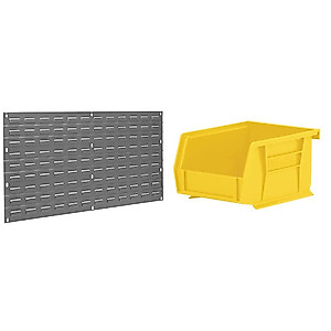 Akro-Mils 30136 Louvered Steel Wall Panel Garage Organizer, (36 x 19-Inch), Grey, (1-Pack) & 30210YEL AkroBins Plastic Storage Bin Hanging Stacking Containers, (5x 4x 3Inch), Pack of 24, Yellow
