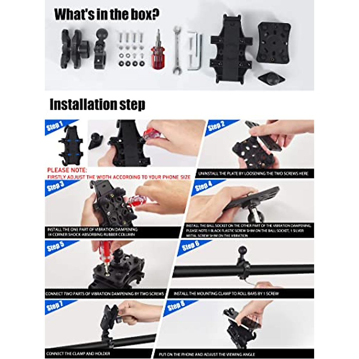 ZIDIYORUO Motorcycle ATV Phone Holder, Aluminum Heavy Duty Phone Mount for Motorcycle Universal 7/8"-9/8" Handlebars, Fit for All iPhone 14 13 12 Pro Max Android Samsung Smart Devices