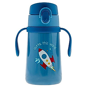 Stephen Joseph, Stainless Steel Double Wall Bottle with Handles and Weighted Straw, Training Cup, Space