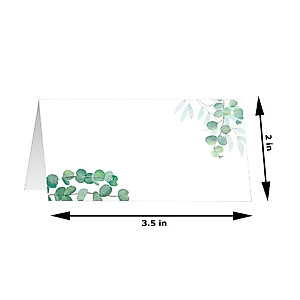 RokAPary Eucalyptus Tented Table Place Cards, for Wedding, Bridal Shower, Bachelorette or Engagement Party, Dinner Parties, Banquets, Easy Folding, 2"x3.5" Pack of 50 Cards, Made in USA