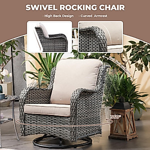 XIZZI Patio Furniture with Swivel Rocking Chairs,10 PCS Outdoor Sectional Sofa with 42" 50000 BTU Propane Fire Pit Table and Side Table,All Weather PE Rattan Outside Conversation Set (Beige)