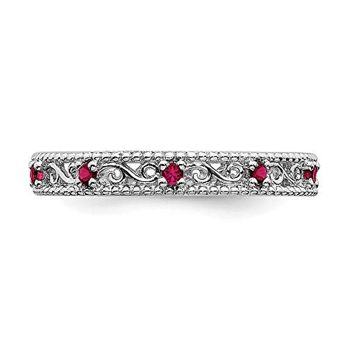 Solid 925 Sterling Silver Stackable Created Ruby Ring Eternity Band Size 10