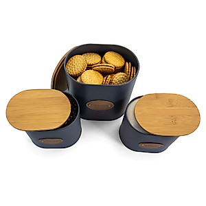 Megachef Kitchen Food Storage and Organization 5 Piece Canister Set in Grey with Bamboo Lids