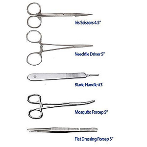 Surgicalonline 15 Piece Stainless Steel Training Suture Blade Tool Kit/Set with Scalpel 10 Blade, for Medical, Veterinarian Student Tools Kit, Biology and Dissection Lab Students