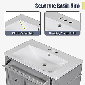 Virubi 30" Bathroom Vanity with Single Sink Combo, Modern Undermount Bathroom Sink Cabinet with 2 Drawers and a Tip-Out Drawer, Freestanding Bathroom Vanities （Grey）