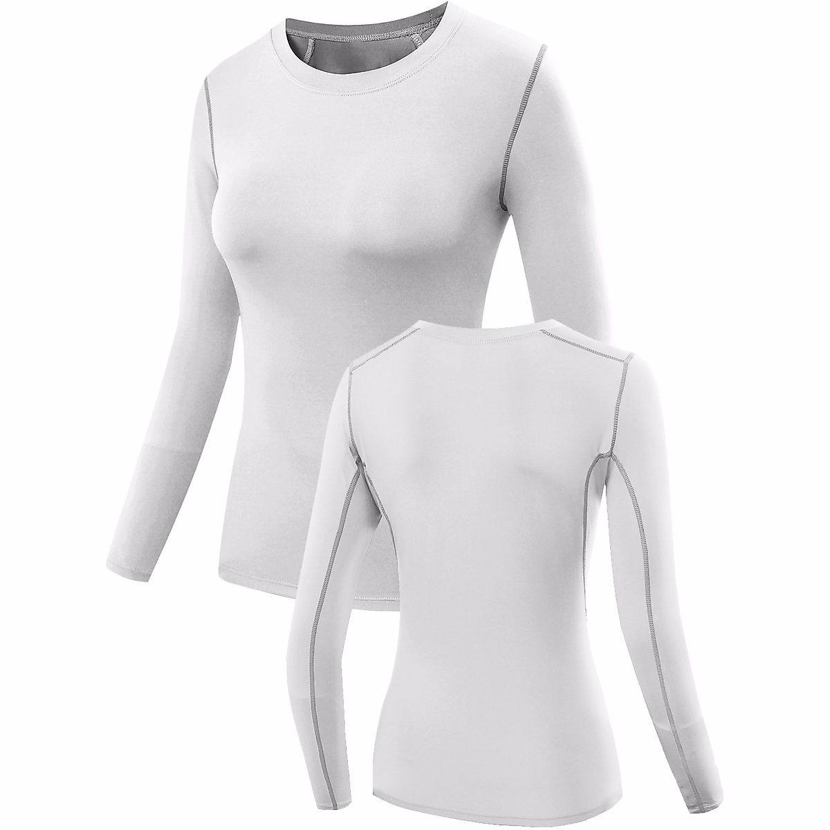 NELEUS Women's 3 Pack Dry Fit Athletic Compression Long Sleeve T Shirt,Black,Grey,White,3XL