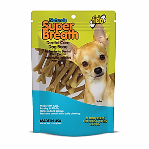 Fido Naturals Super Breath Dental Care Bones for Dogs - 21 Count Mini Dog Dental Treats for Small Dogs (Made in USA) - Tasty Dog Dental Chews Help Reduce Plaque, Tartar Buildup, and Freshens Breath