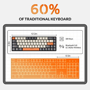 MAGIC-REFINER RK68 60% Wireless Mechanical Keyboard, Bluetooth 5.0/2.4GHz with Dual Mode 2-in-1 Receiver, Compact 68-Key Hot Swappable Gaming Keyboard, Linear Red Switch for PC Mac Xbox Smartphone