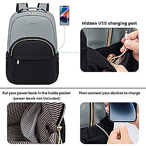 LOVEVOOK Laptop Backpack for Women, Travel Backpack Light Weight, Large Capacity Computer Backpack Purse for Work, Casual Daypack with USB Charging Hole(Black-Grey-1,15.6 Inch)