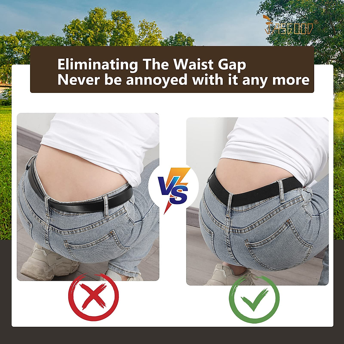 JASGOOD No Show Women Stretch Belt Invisible Elastic Web Strap Belt with Flat Buckle for Jeans Pants Dresses