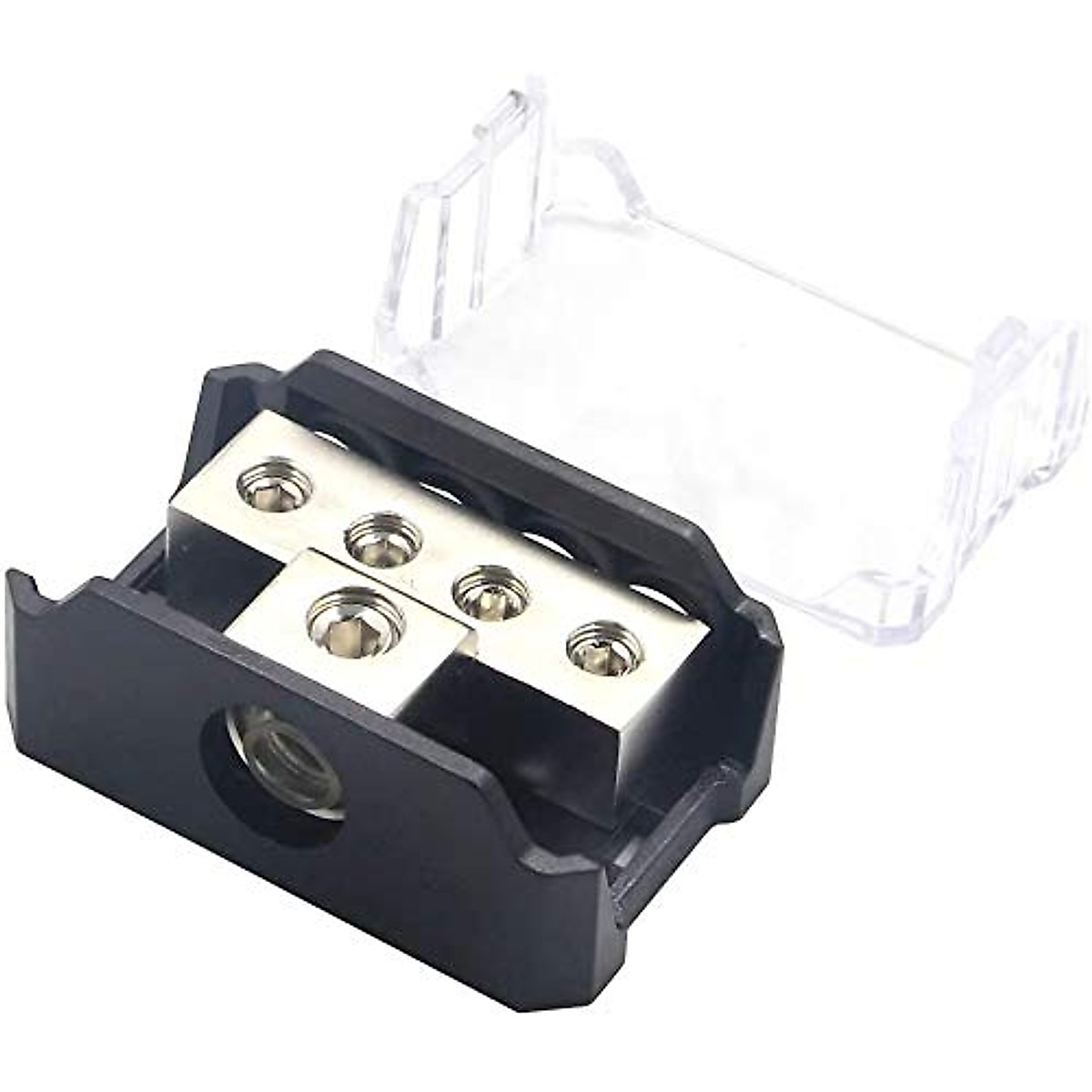 RKURCK 4 Way Power Distribution Block, 0/2/4 AWG Gauge in, 4/8/10 Gauge Out, Car Audio Stereo Amp Distribution Connecting Block for Audio Splitter (1 in 4 Out) 2 Pack