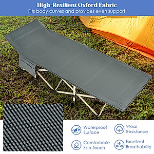 GYMAX Camping Cot, 882 LBS Folding Camping Cot for Adult with Carry Bag & Side Pocket, Heavy Duty Quick Folding Design Camping Bed for Sleeping/Nap, Portable Lightweight Military Cot (1, Grey)